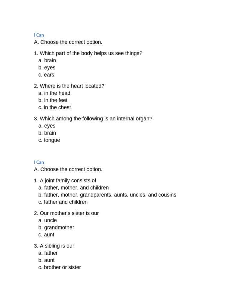 I Can Questions | PDF