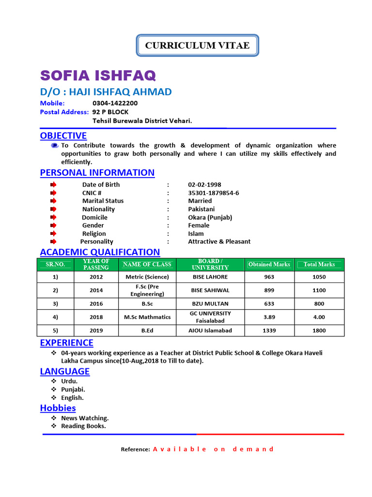 Sofia Ishfaq CV | PDF