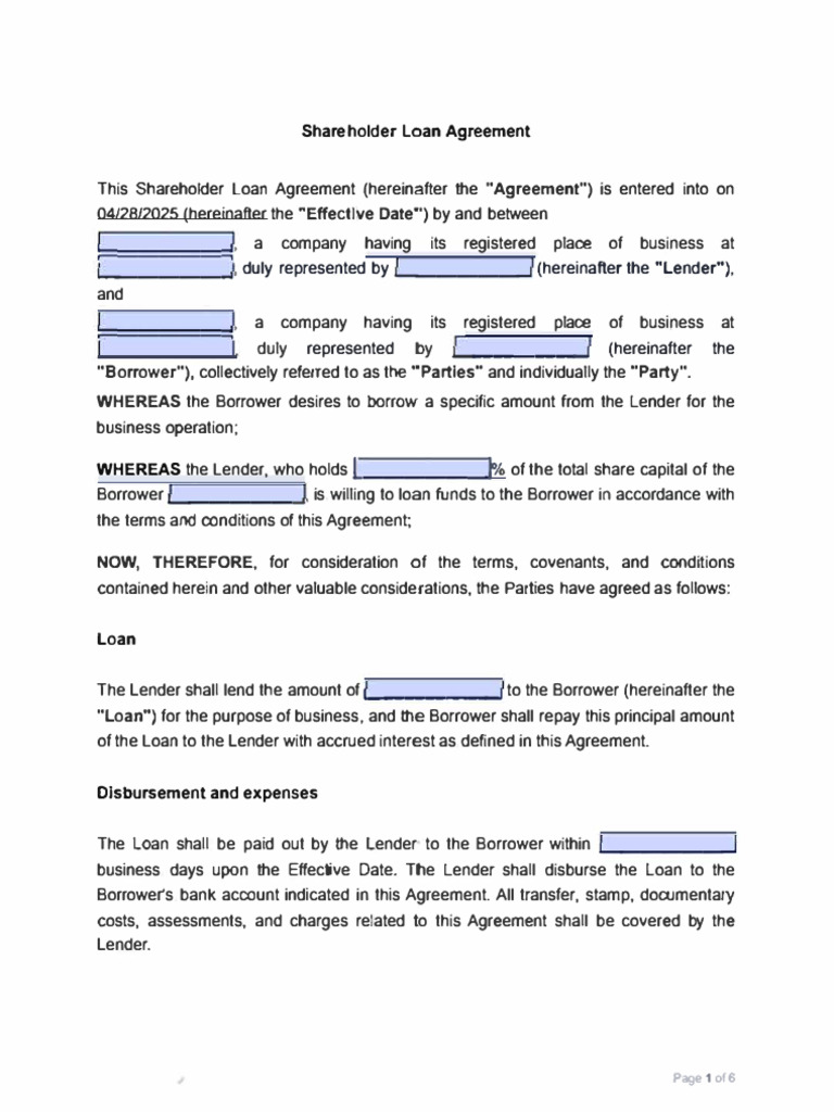 Shareholder Loan Agreement Template | PDF | Loans | Interest