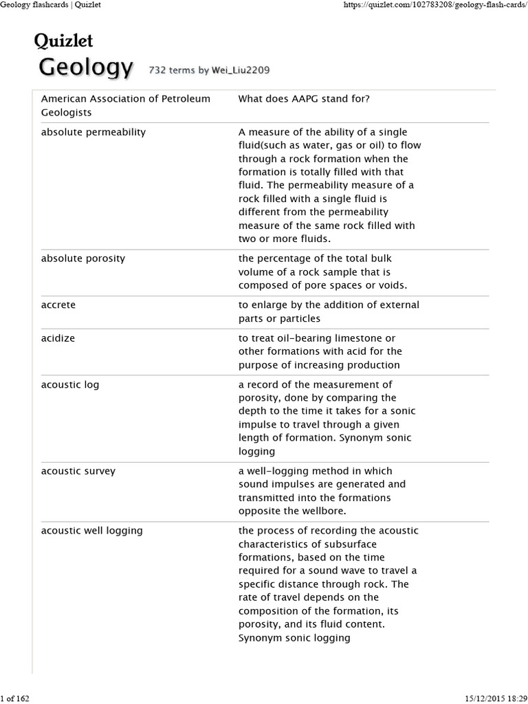 Geology Flashcards - Quizlet | PDF | Clastic Rock | Porosity