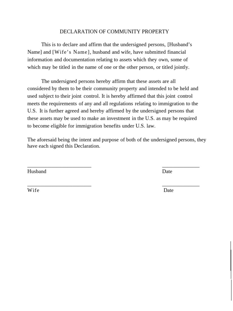 Community Property Declaration for Immigration | PDF