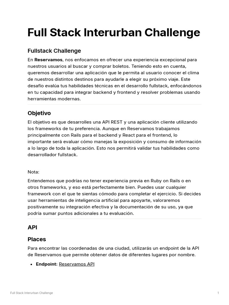FullStack JR Interurban - Challenge | PDF | Inteligencia artificial | Inteligencia (IA) y semántica