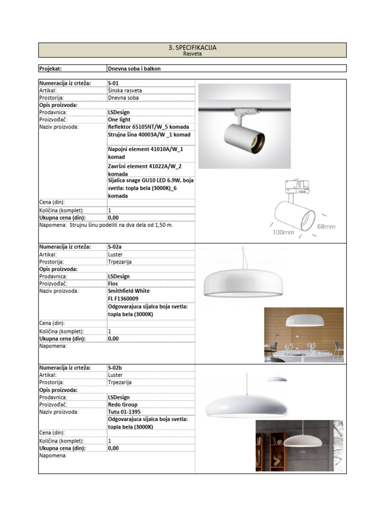 Specifikacija Rasveta | PDF