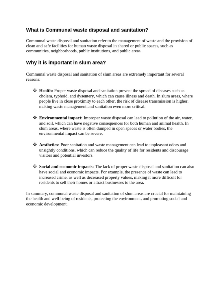 What Is Communal Waste Disposal and Sanitation | PDF | Waste Management ...