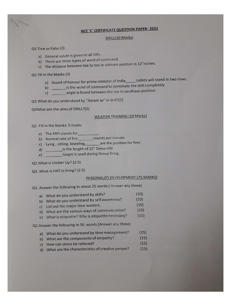 NCC C Certificate Exam Study Material | PDF