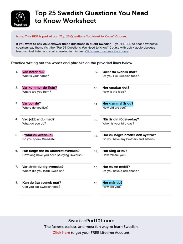 Swedish Top25 Worksheet | PDF