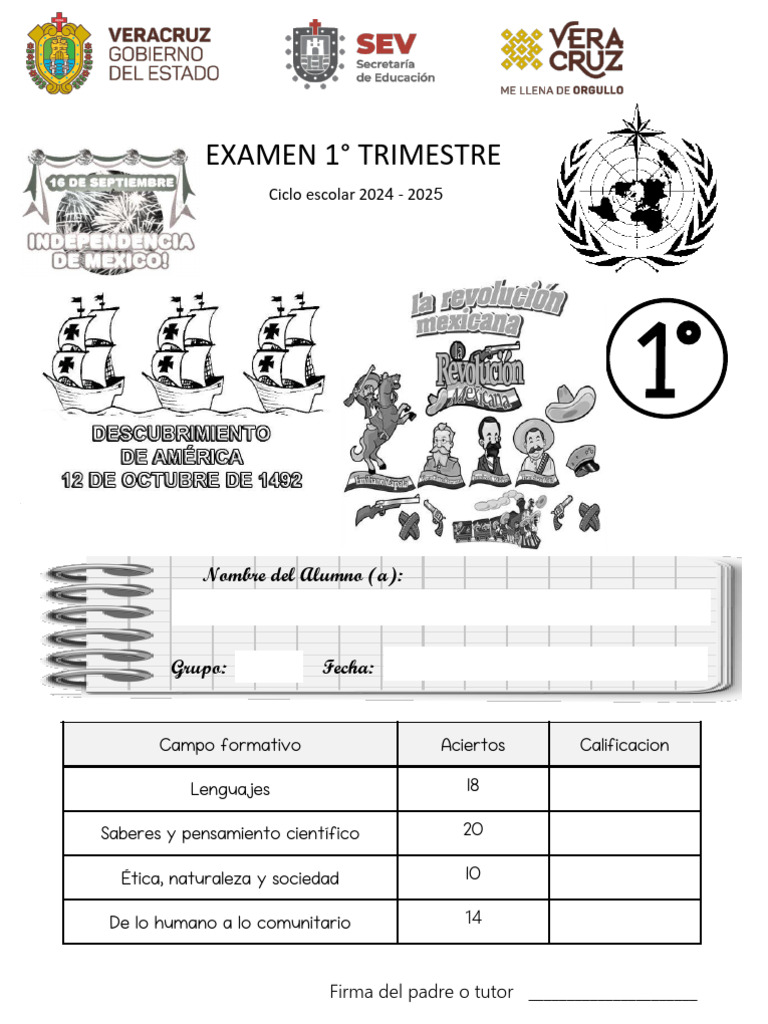 Examen Primer Trimestre Primer Grado Pdf
