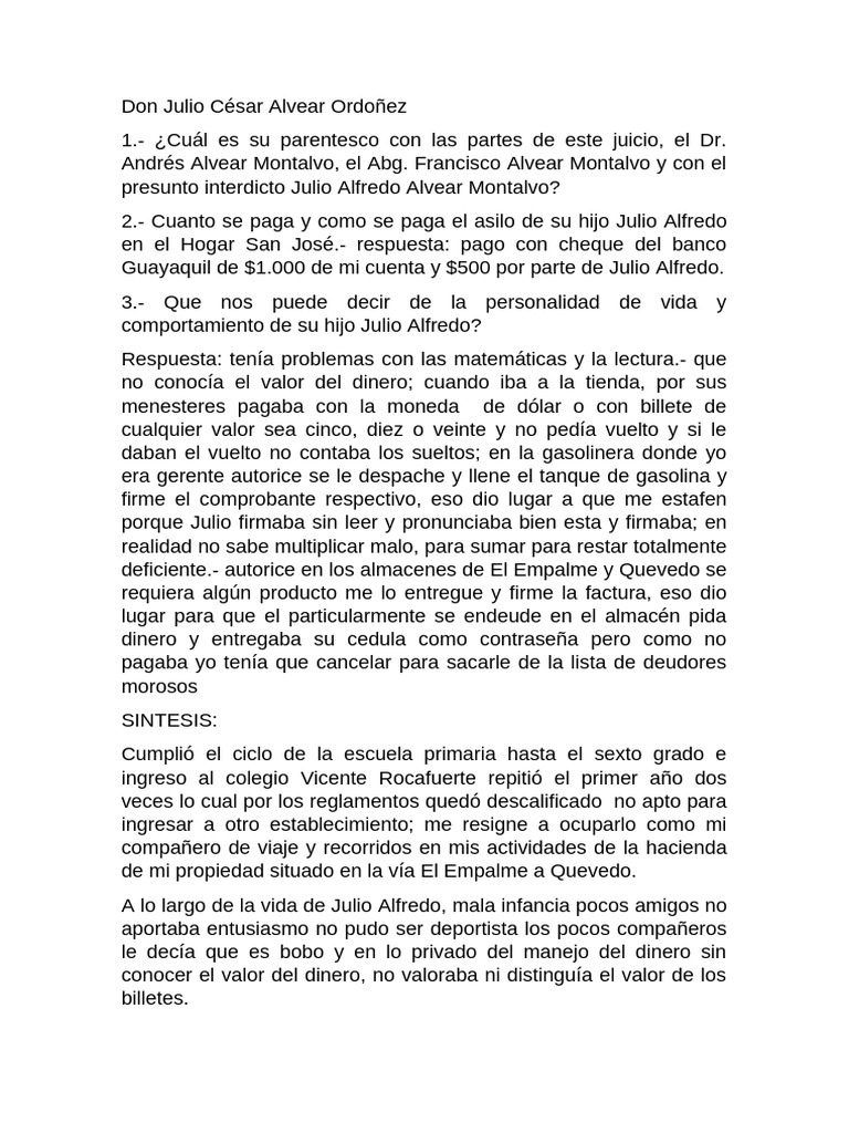 Testimonio sobre Julio César Alvear | PDF