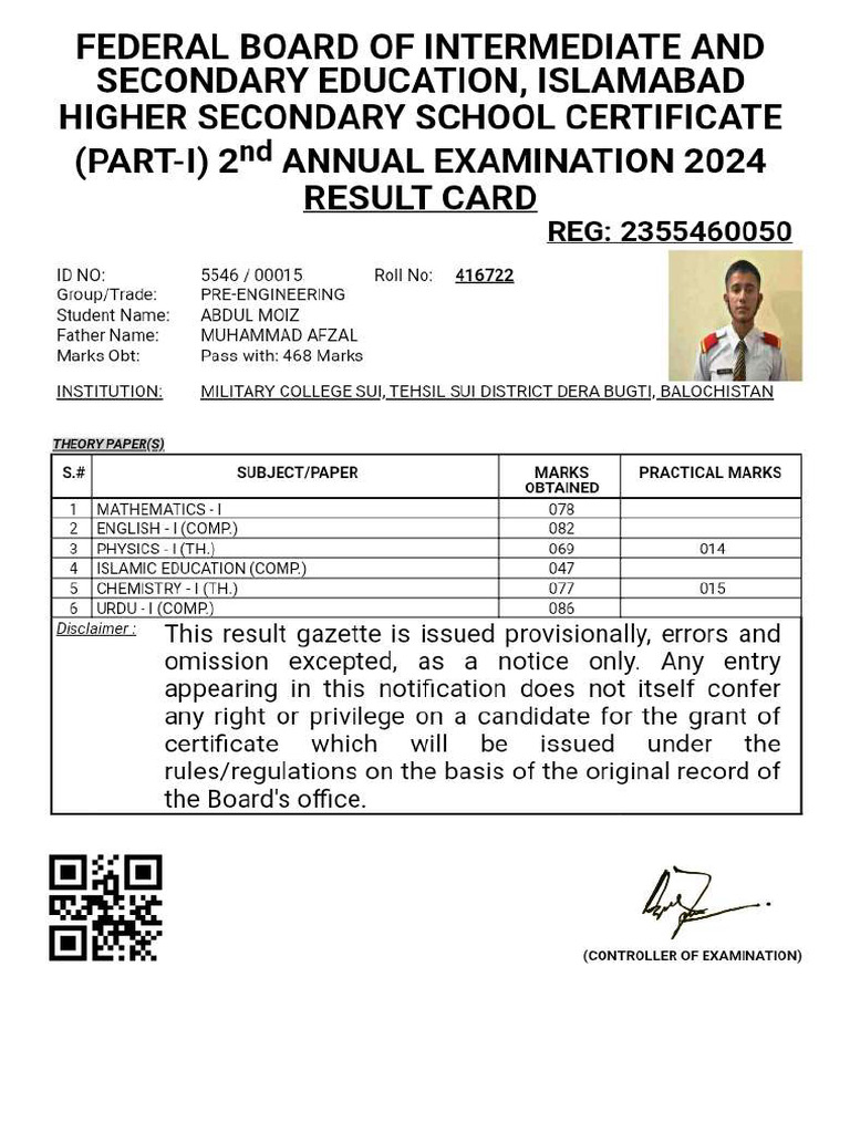 1st Year Marksheet | PDF