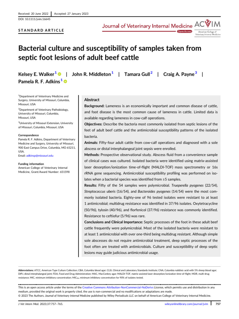 Bacterial Culture and Susceptibility of Samples Taken From Septic Foot ...