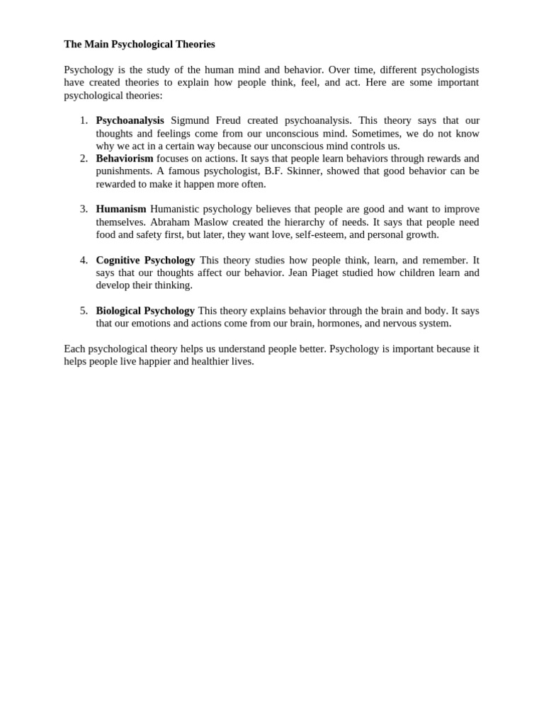 The Main Psychological Theories | PDF