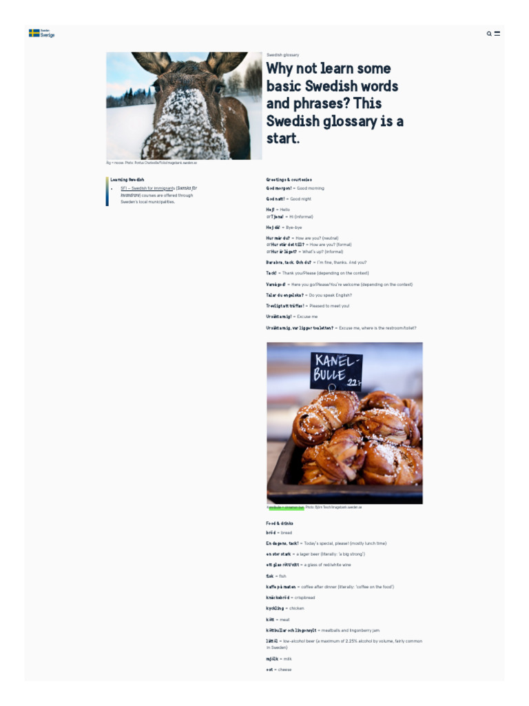 Sweden Se Life Swedish Language Swedish Glossary | PDF | Foods | Cuisine