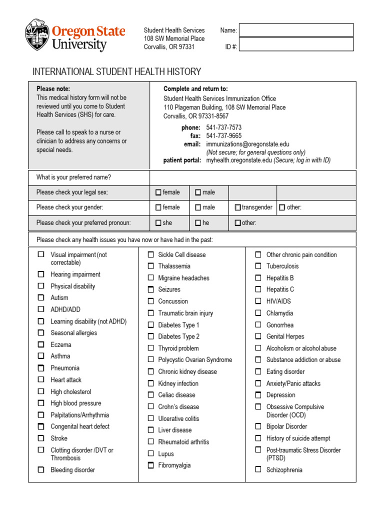 International Health History Form | PDF | Vaccines | Health Sciences