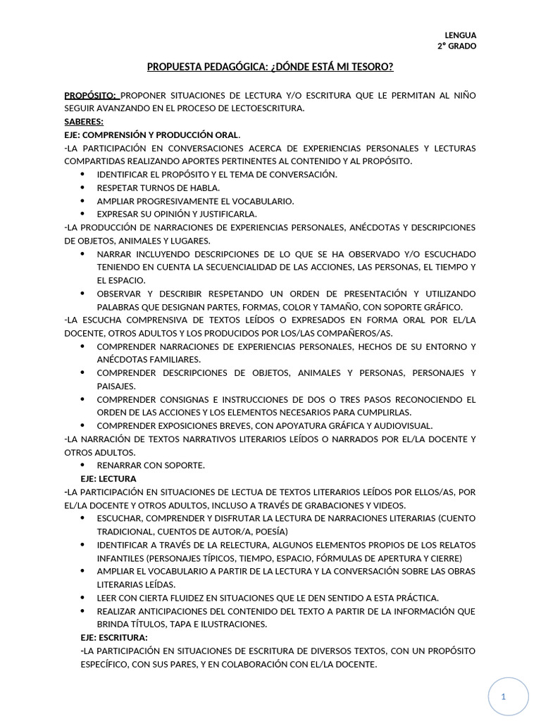 Propuesta Pedagógica de Lengua 2º Grado | PDF | Narración | Lingüística