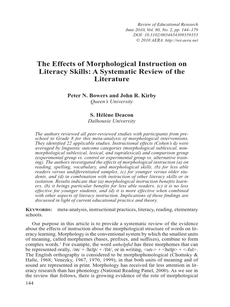 Morphological Instruction's Impact on Literacy | PDF | Morphology ...