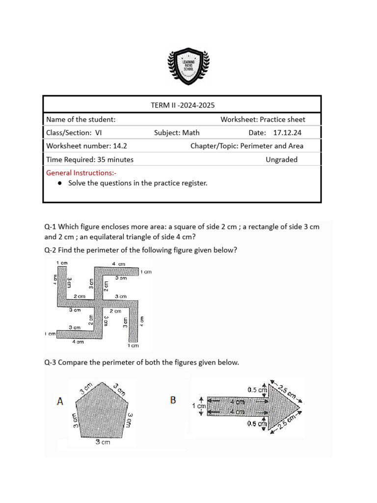 Practice - Sheet - Perimeter and Area | PDF | Area | Length
