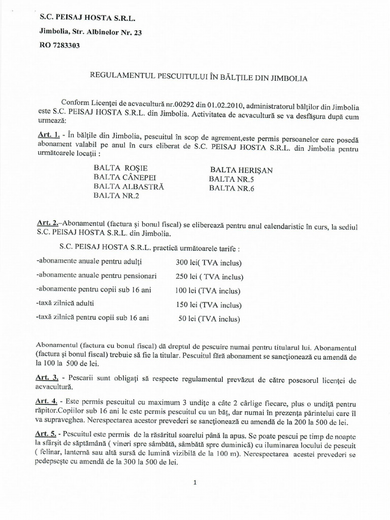 Regulament Pescuit Ljimbla | PDF