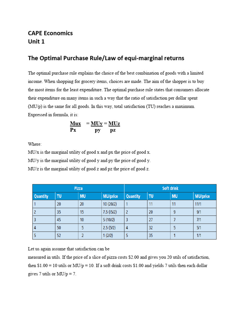 Optimal Purchase Rule in Consumer Choice | PDF | Utility | Marginal Utility