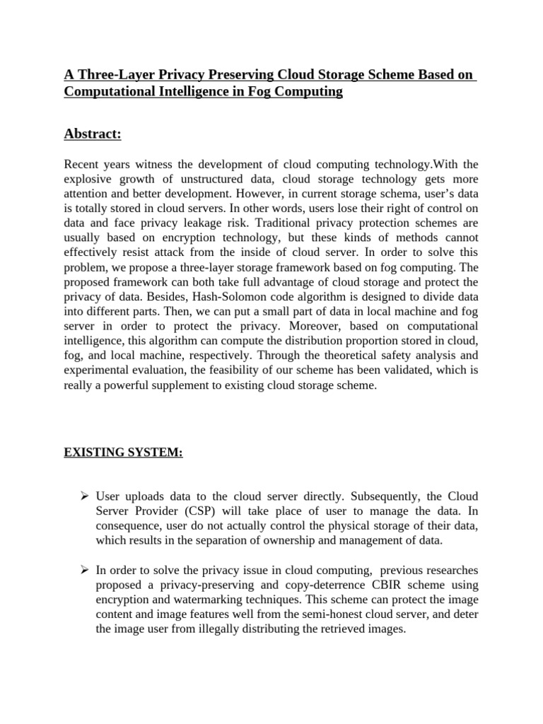 A Three-Layer Privacy Preserving Cloud Storage Scheme Based On Computational Intelligence | PDF ...