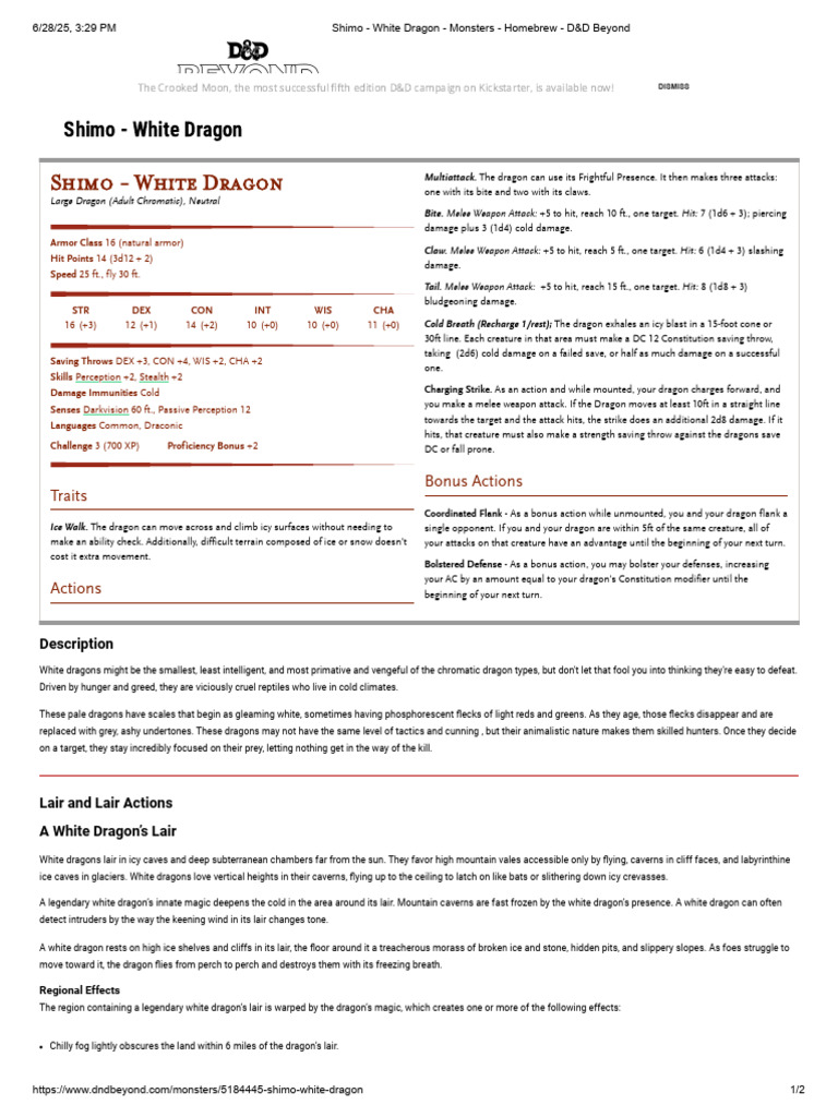 Shimo - White Dragon - Monsters - Homebrew - D&D Beyond | PDF | Wizards ...