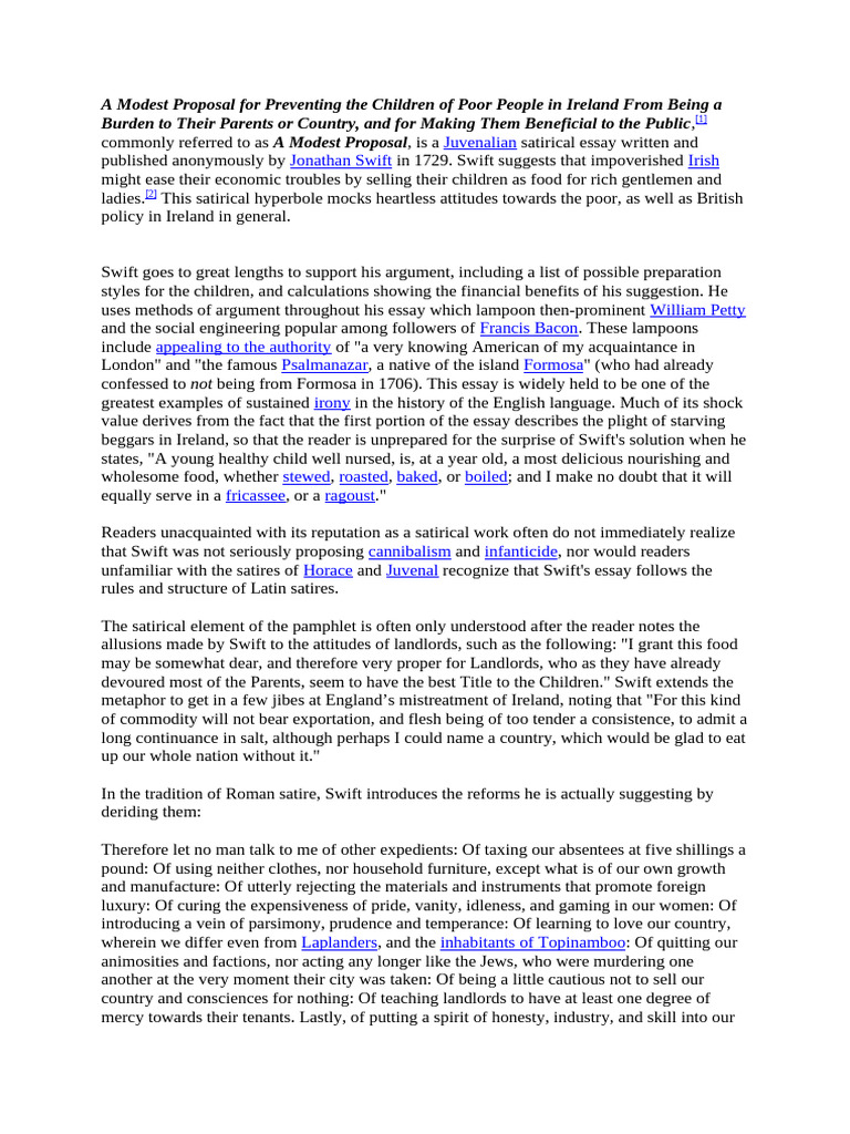 A Modest Proposal - Irony | PDF