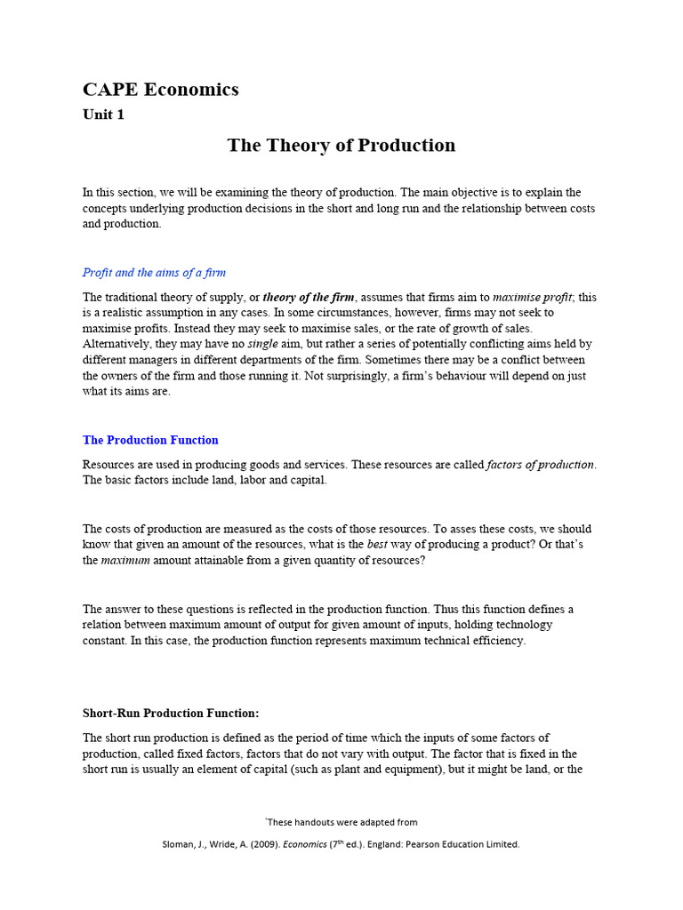 The Theory of Production | PDF | Production Function | Long Run And Short Run