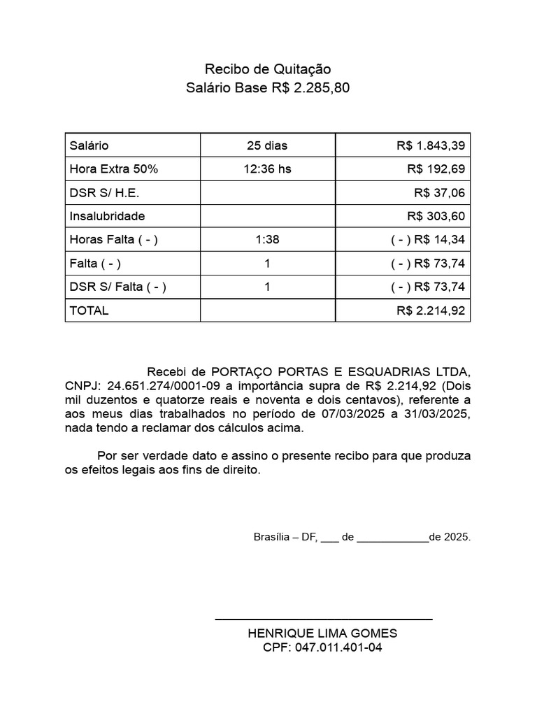 Recibo de Pagamento Portaço | PDF