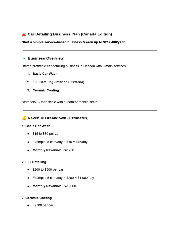 ? Car Detailing Business Plan (Canada Edition) | PDF