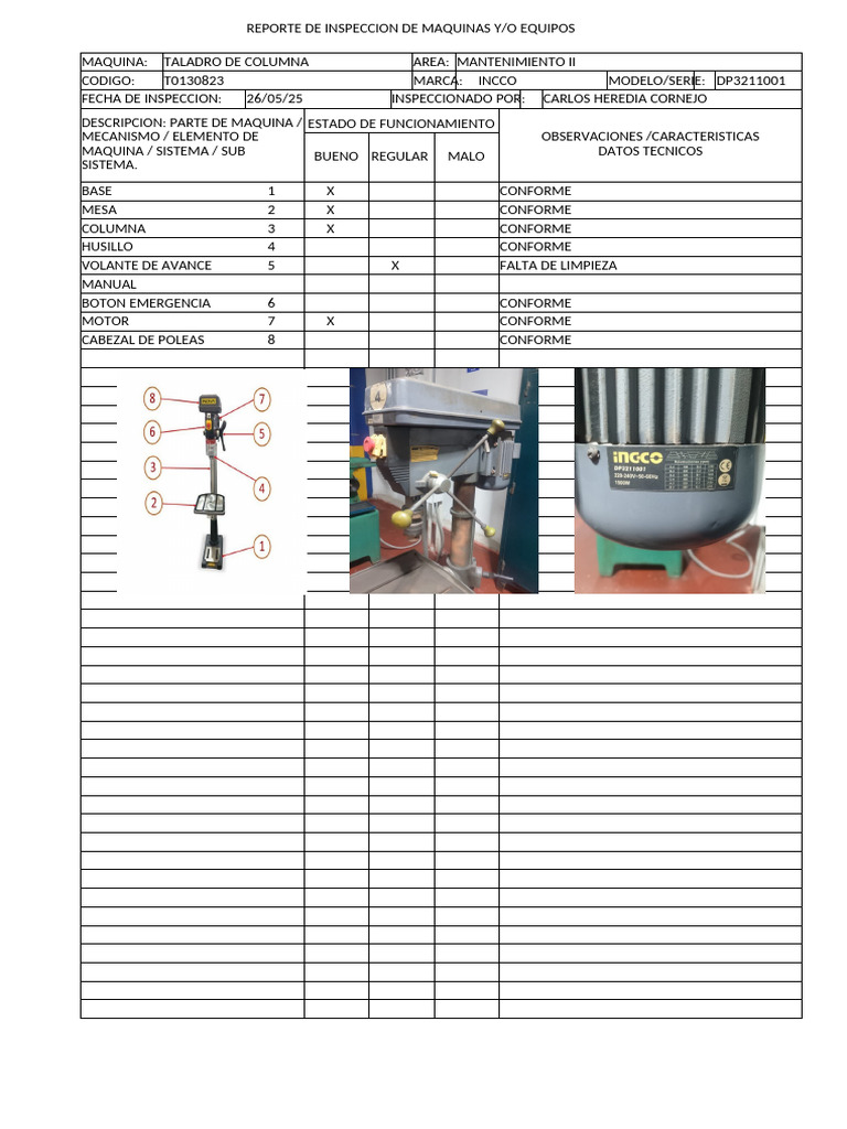 Reporte de Inspeccion | PDF