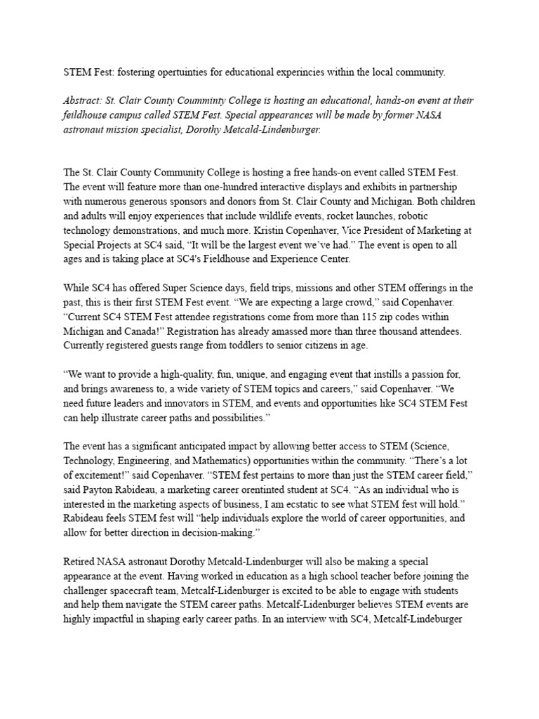 STEM Fest SC4 - Article Final Draft | PDF | Science, Technology, Engineering, And Mathematics ...
