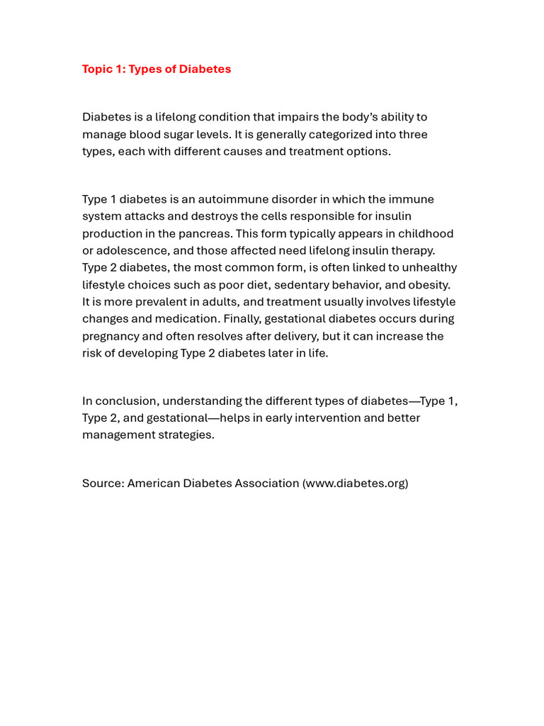 Overview of Diabetes Types | PDF