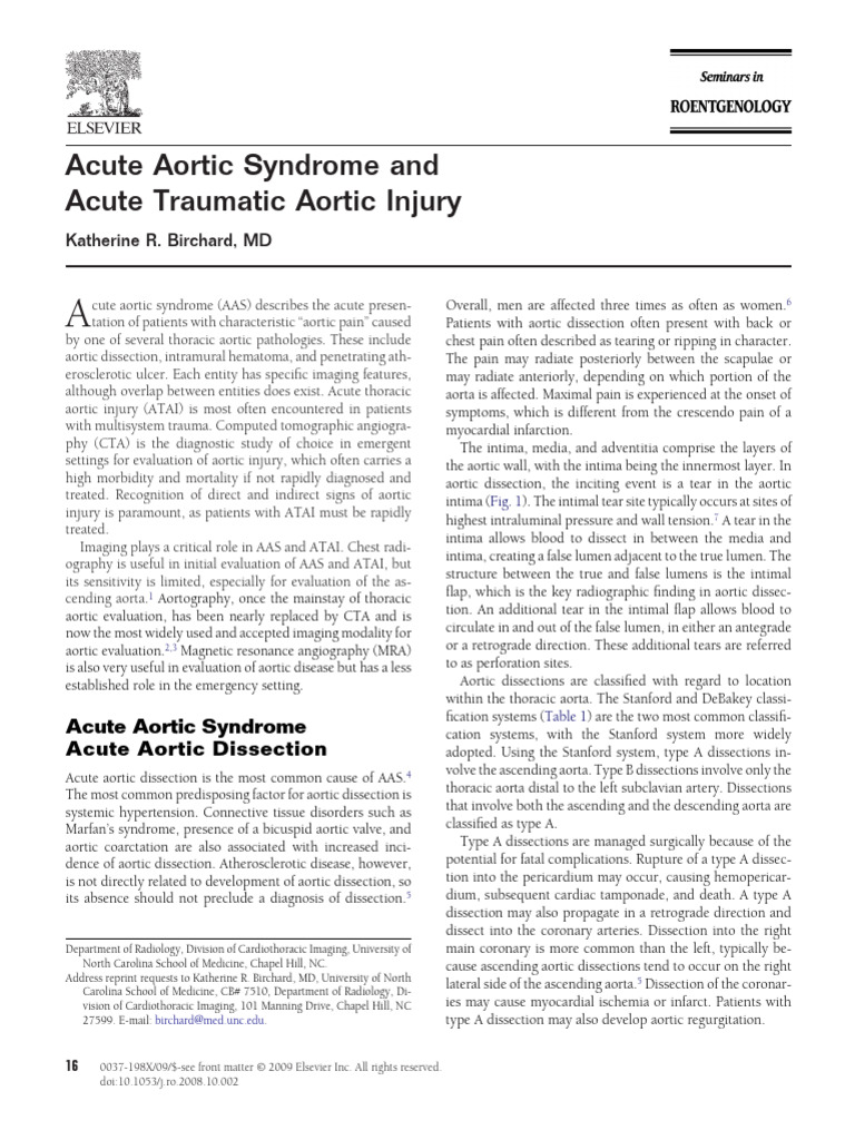 Acute Aortic Syndrome (Sem Roetg 2009) | PDF | Aorta | Coronary Circulation
