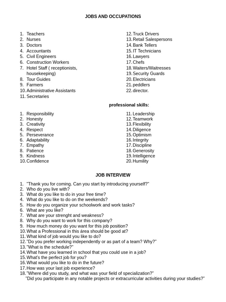 Overview of Jobs and Skills | PDF | Chess | Chess Theory