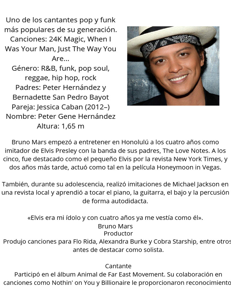 Biografía de Bruno Mars: Trayectoria y Éxitos | PDF