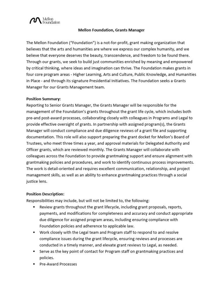 Mellon Foundation Grants Manager 2025 | PDF | Grant (Money) | Databases