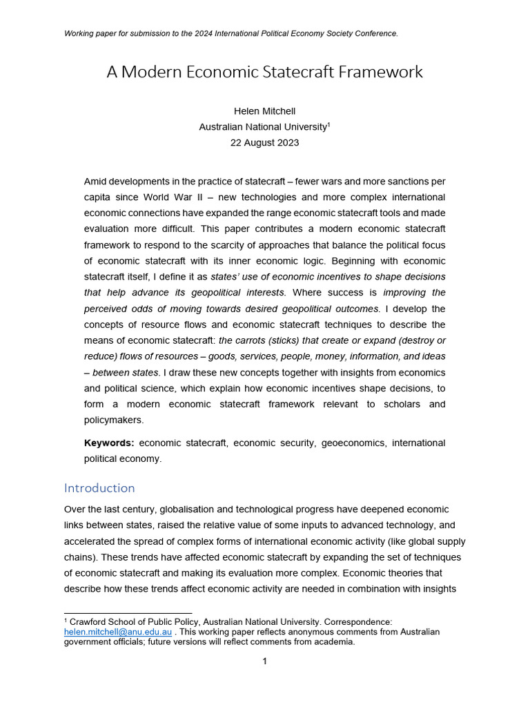 Modern Economic Statecraft Framework | PDF | Public Administration ...