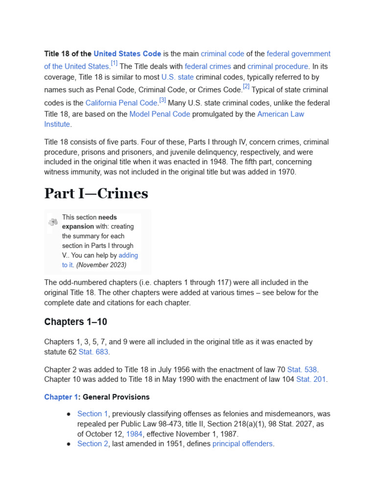 Overview of Title 18 U.S. Code | PDF | Title 18 Of The United States ...