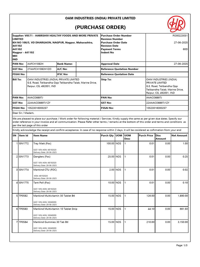 Purchase Order Confirmation-1085 | PDF | Taxes | Prices