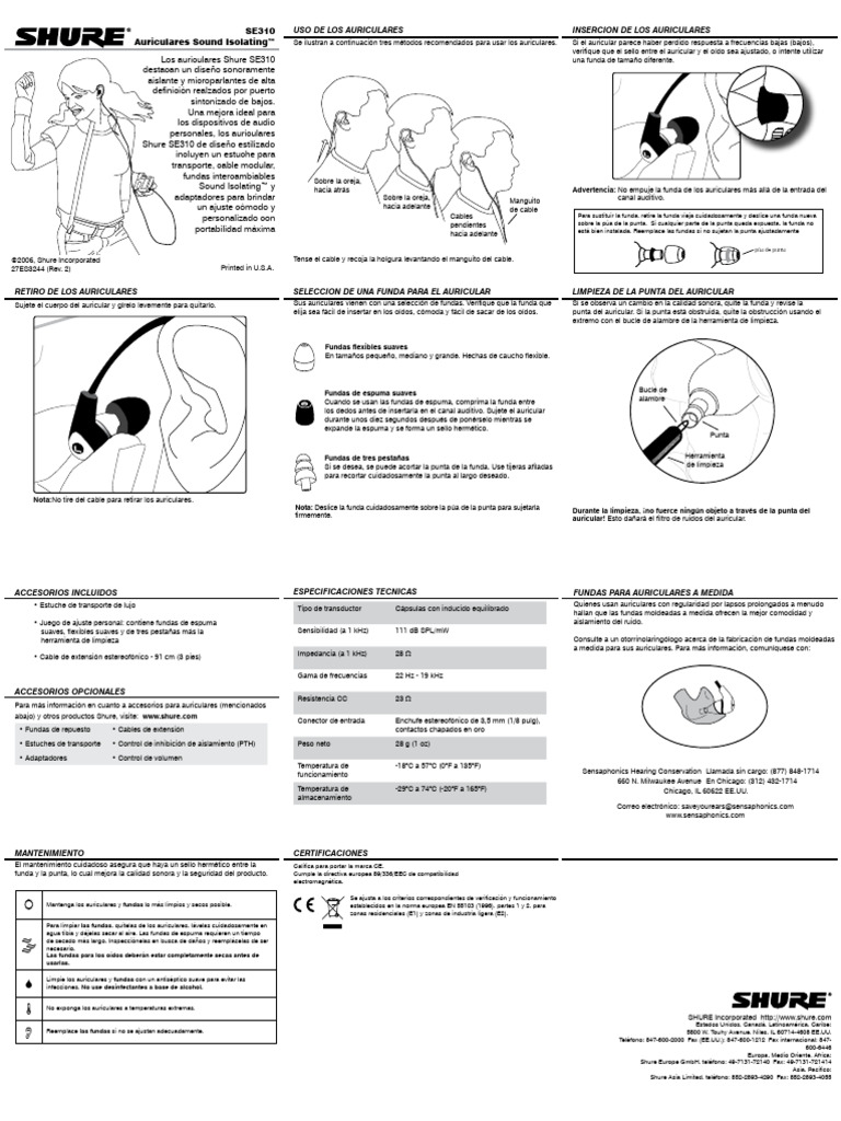 SE310 Guide Es-ES | PDF | Auriculares | Sonido