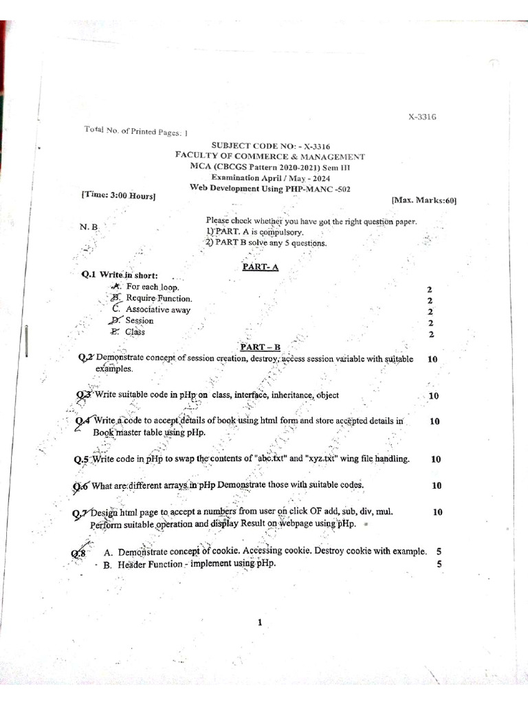 Question Papaers 3rd Sem MCA | PDF