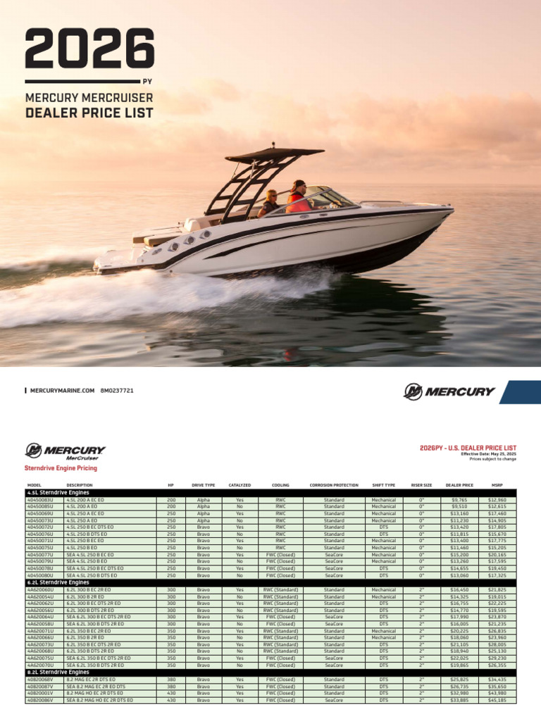 Mercury Sterndrive Engine Price List | PDF | Rotating Machines | Motor ...