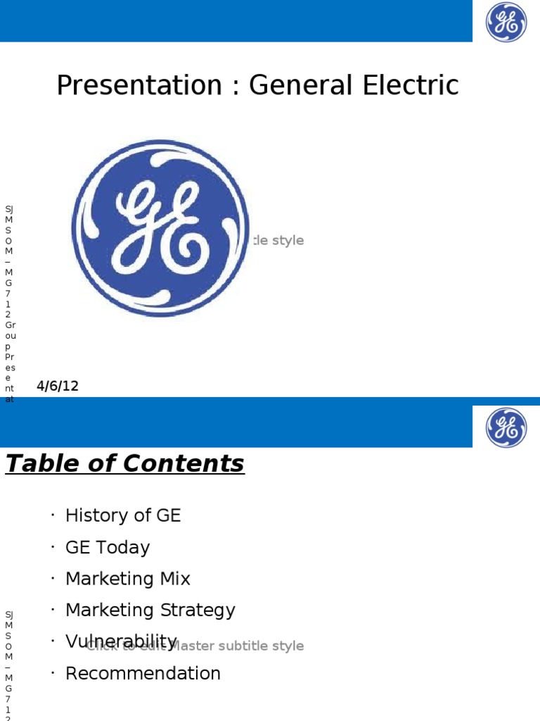 Presentation: General Electric: Click To Edit Master Subtitle Style ...