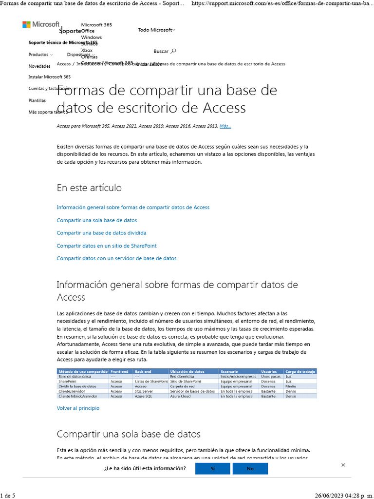 Formas de Compartir Una Base de Datos de Escritorio de Access - Soporte Técnico de Microsoft ...