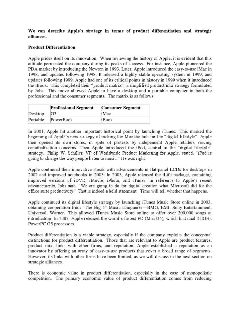 We Can Describe Apple's Strategy in Terms of Product Differentiation ...