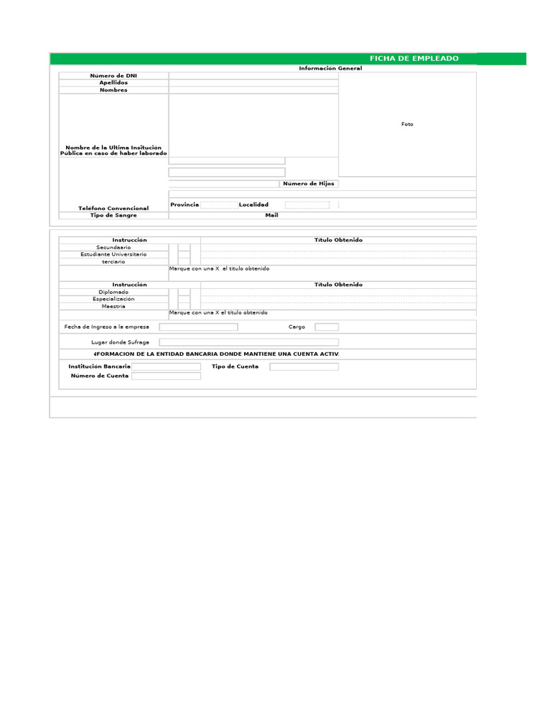 Plantilla Ficha de Empleado en Excel | PDF