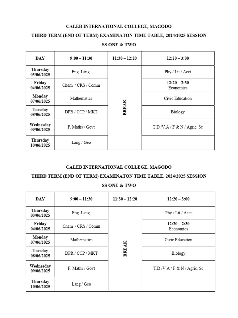 Third Term Examination Time Table 2025 | PDF