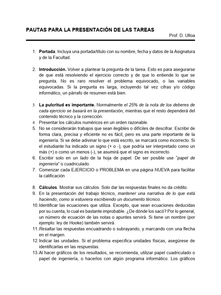 Pautas para La Presentación de Tareas | PDF | Ecuaciones