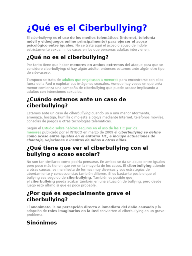 Definición de Ciberbullying | PDF | Acoso cibernético