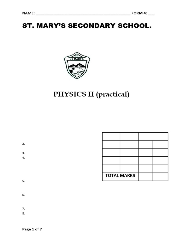 2025 St. Mary's Physics Mock Exam | PDF | Oscillation | Physical Quantities