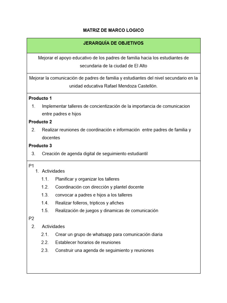 Matriz de Marco Logico | PDF